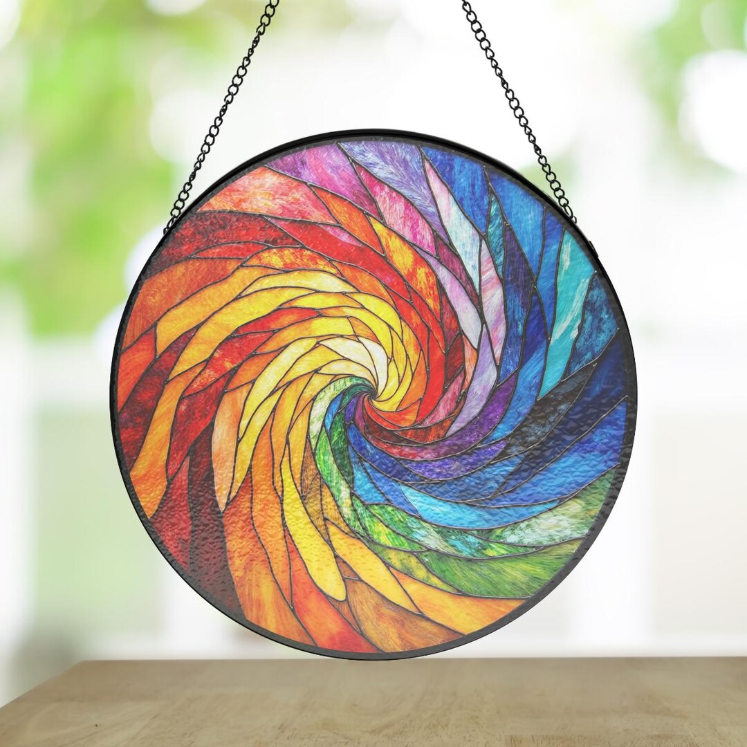 Rainbow Spiral Sun Suncatcher, LGBT Pride Stained Glass Window Hanging ...