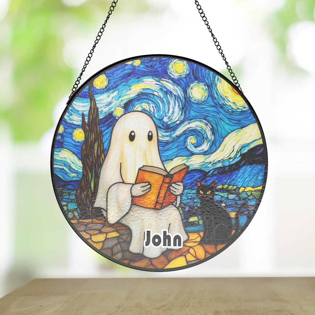 Custom Ghost Under Van Gogh Starry Night Stained Glass, Halloween ...