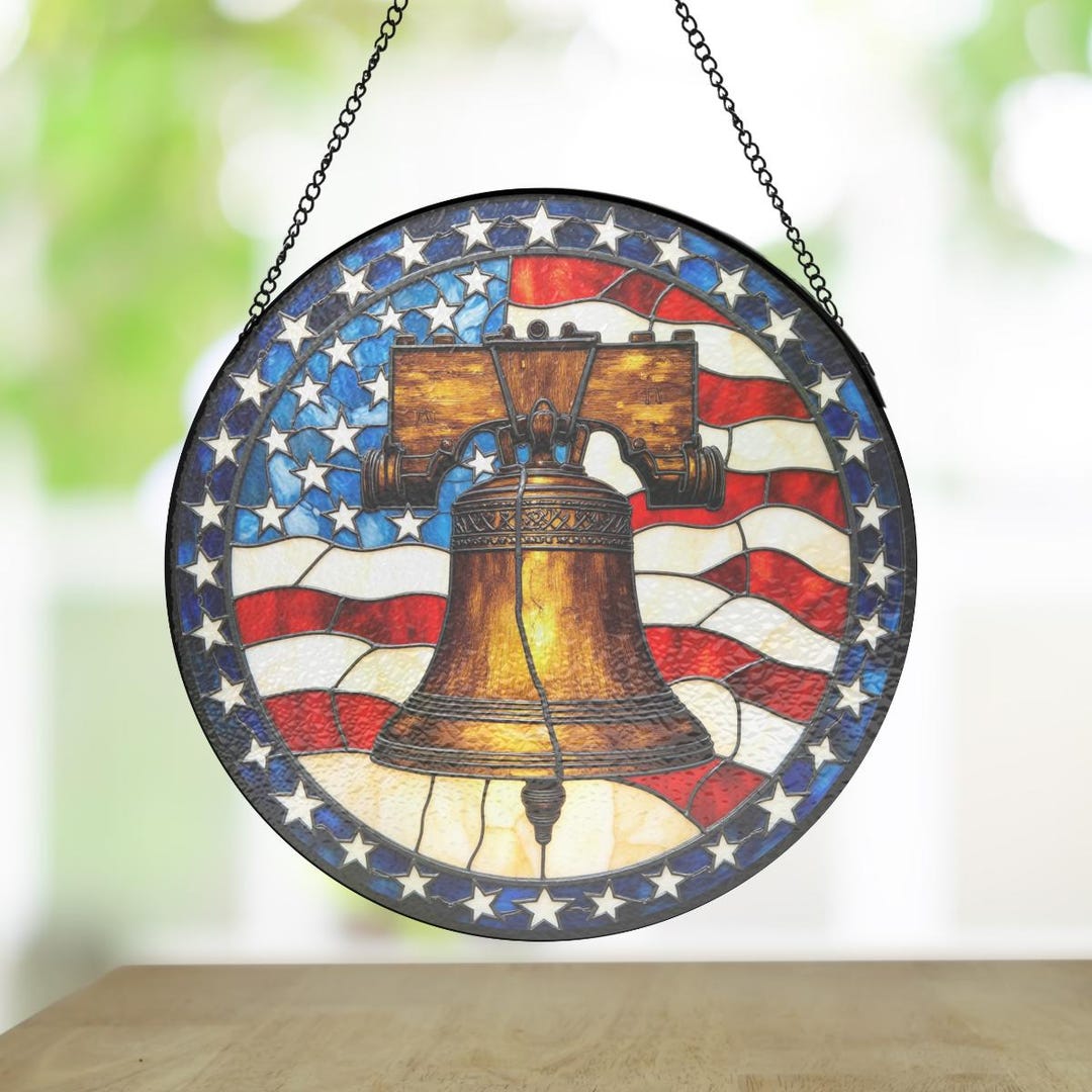 Classical Liberty Bell With US Flag Border, Patriotic Suncatcher ...