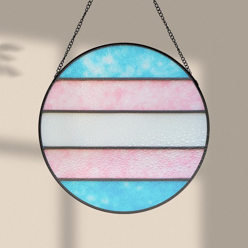 Transgender Flag Round Stained Glass Suncatcher - Trans Pride Gift ...