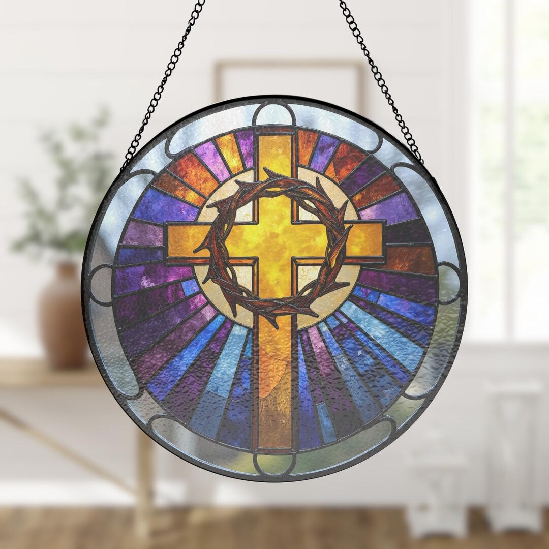 Crown of Thorns & Cross Stained Glass Suncatcher, Christian Easter ...