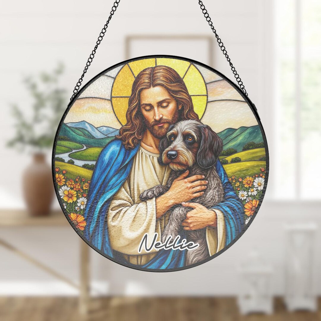 Custom Jesus Christ Hugging Steel Gray Wirehaired Pointing Griffon Dog ...