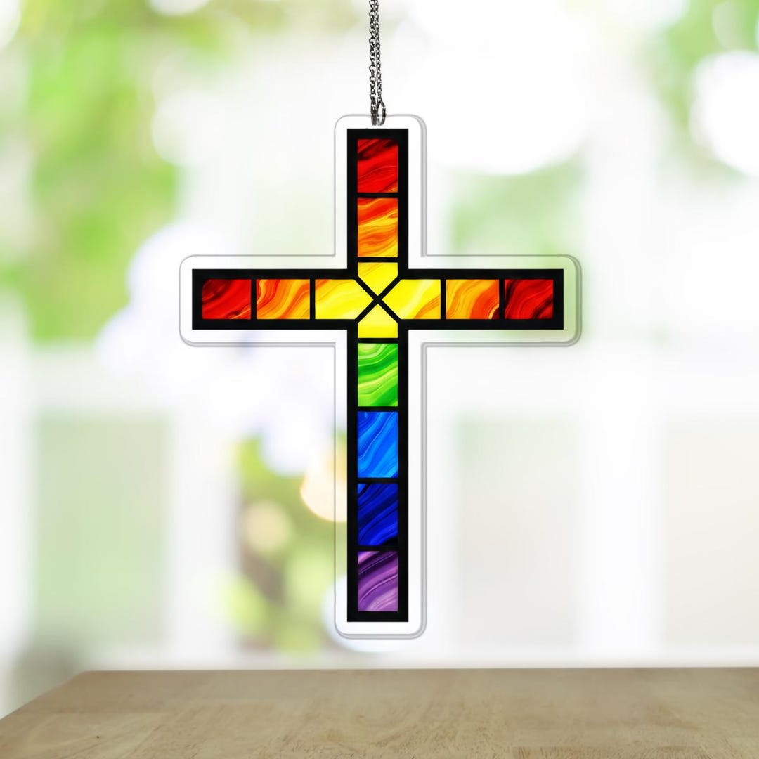 Rainbow Cross Acrylic Suncatcher, LGBTQ Christian Gift, Affirming Faith ...
