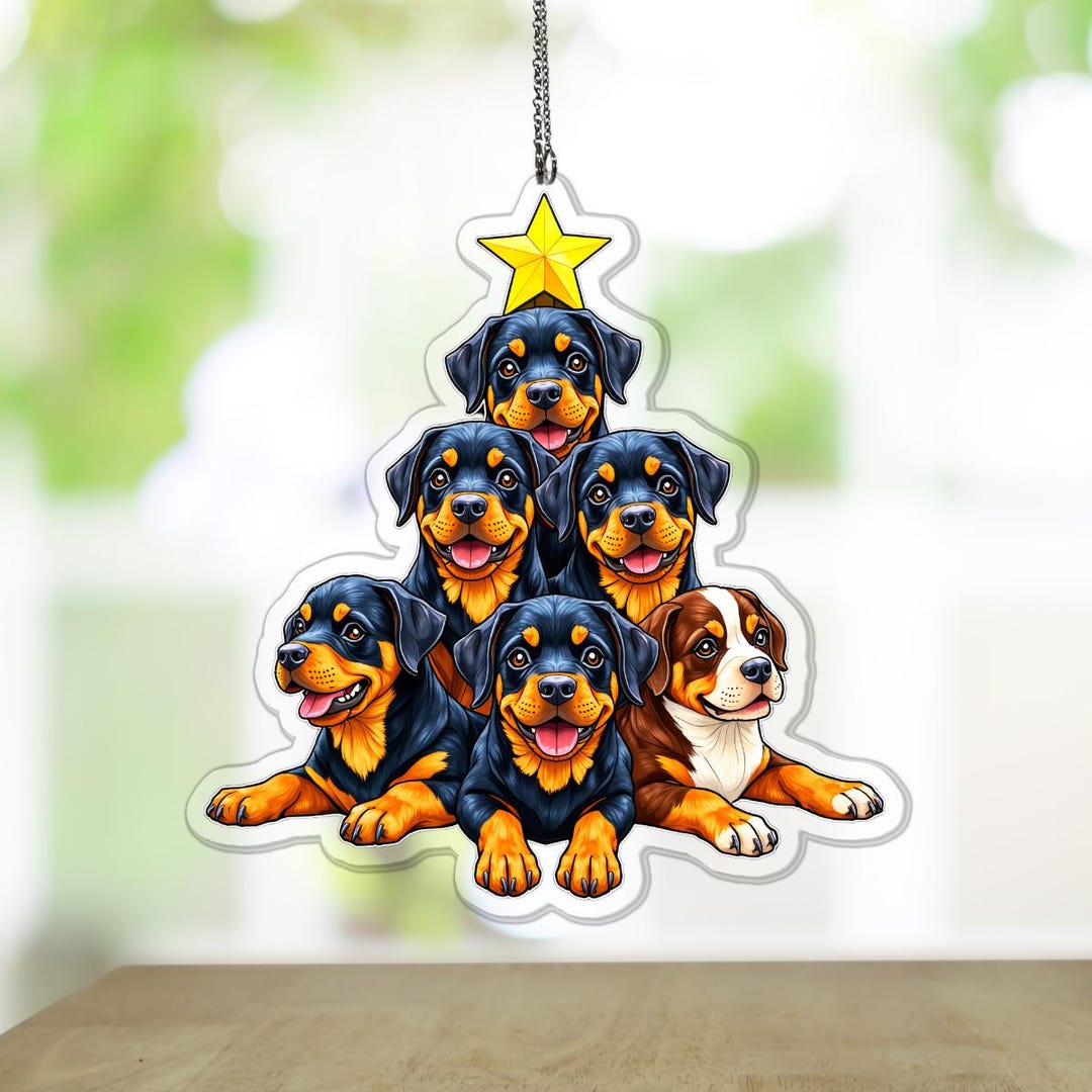 Rottweiler Dog Christmas Tree Acrylic Suncatcher, Holiday Decor, Cute ...