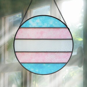 Transgender Flag Round Stained Glass Suncatcher - Trans Pride Gift ...