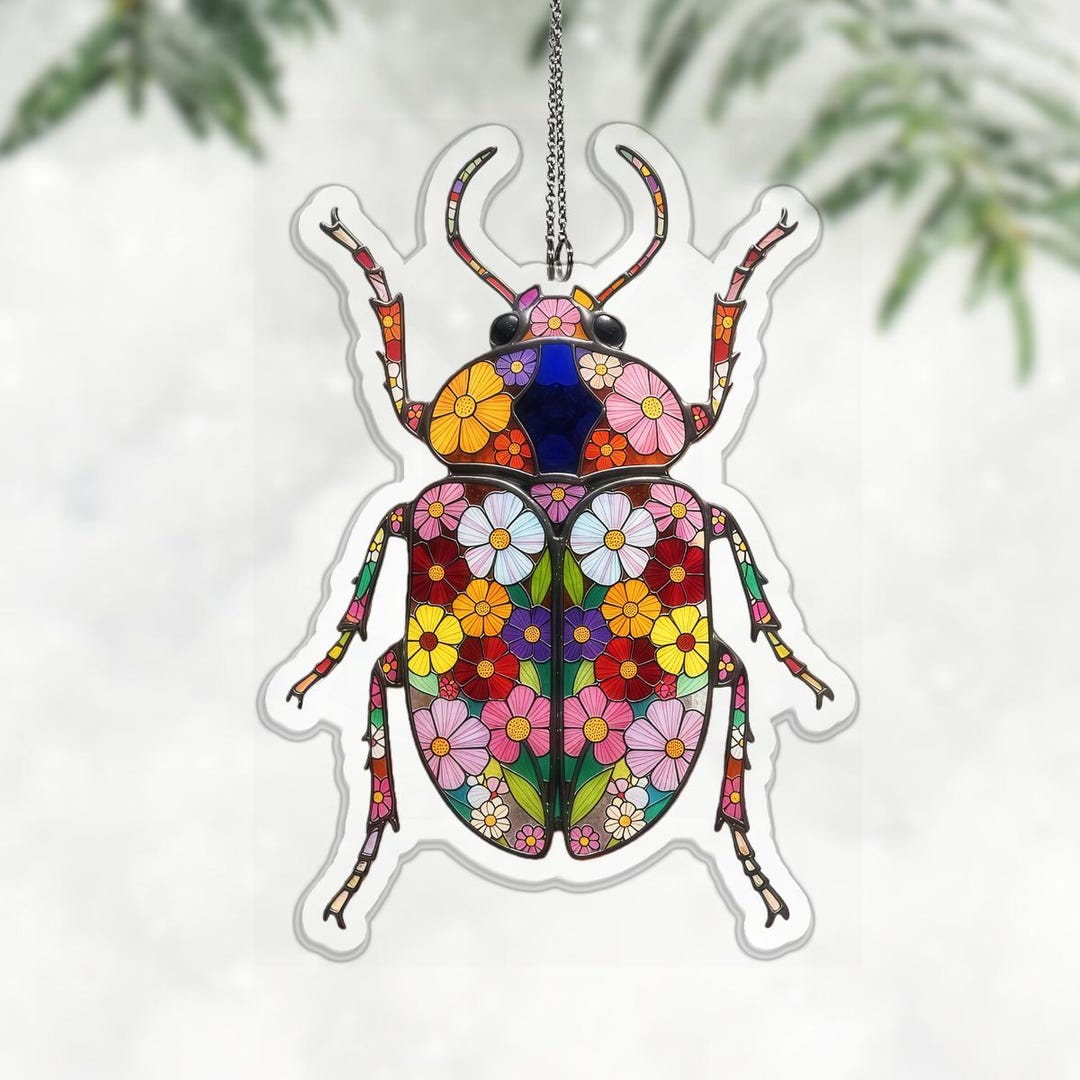 Floral Beetle Acrylic Suncatcher for Mom, Colorful Faux Stained Glass ...