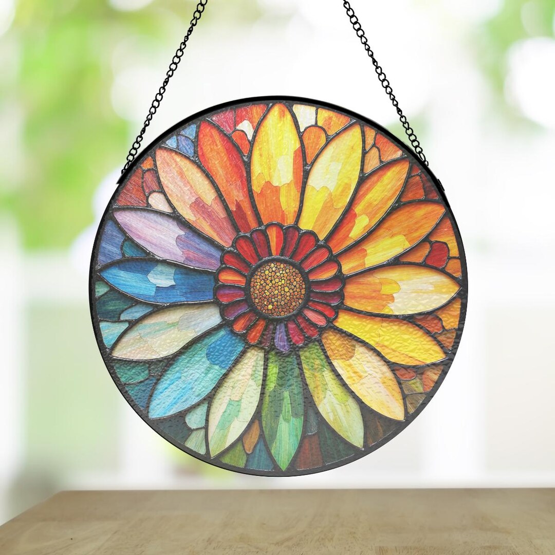Rainbow Daisy Suncatcher, LGBT Pride Stained Glass Window Hanging ...