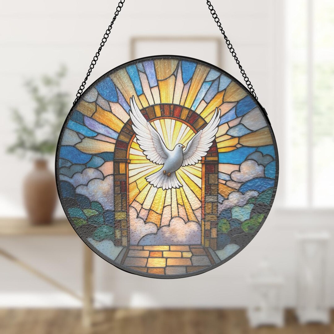 Eternal Hope Suncatcher - White Dove & Heavenly Light Stained Glass ...