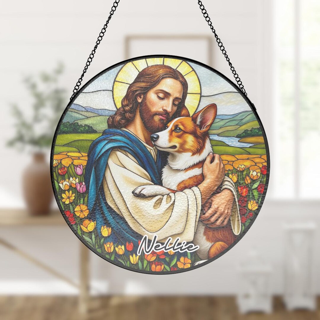 Custom Jesus Christ Hugging A Red & White Pembroke Welsh Corgi Dog ...