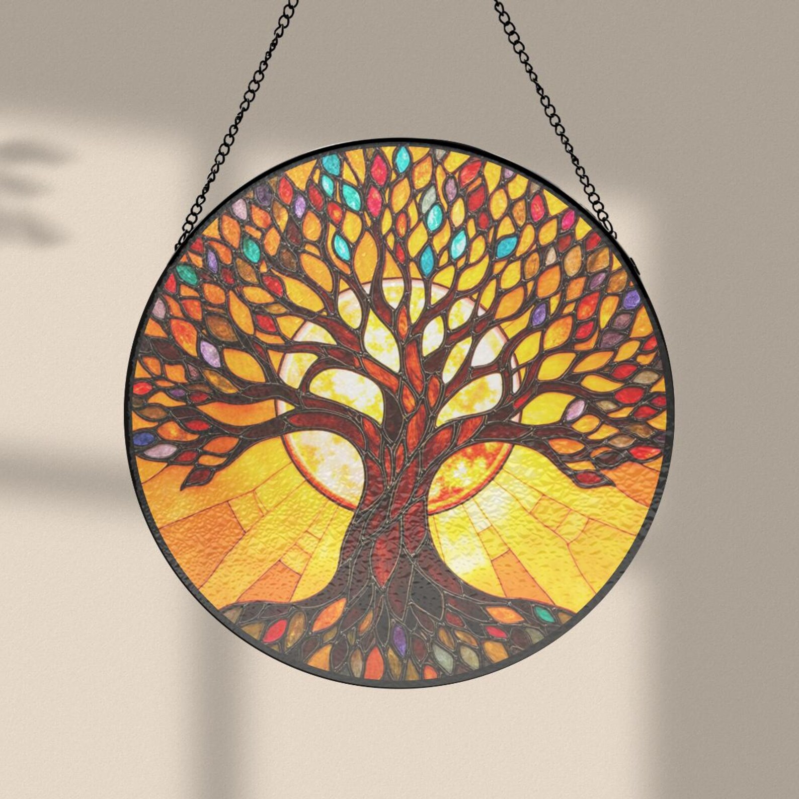 Bohemian Tree of Life Stained Glass Suncatcher, Living Room Decor, Free ...