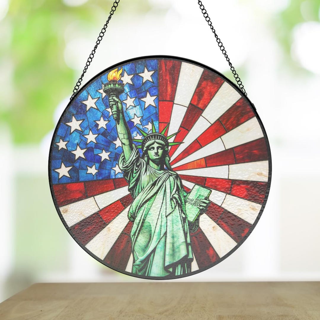 Liberty Torch With US Flag Starburst, Patriotic Suncatcher, Bold Home ...