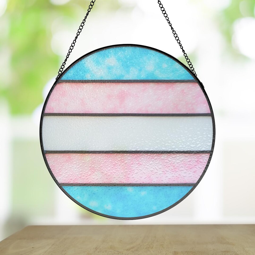 Transgender Flag Round Stained Glass Suncatcher - Trans Pride Gift ...