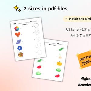 20 Printable Matching Worksheet I Preschool Matching Activity for Kids ...