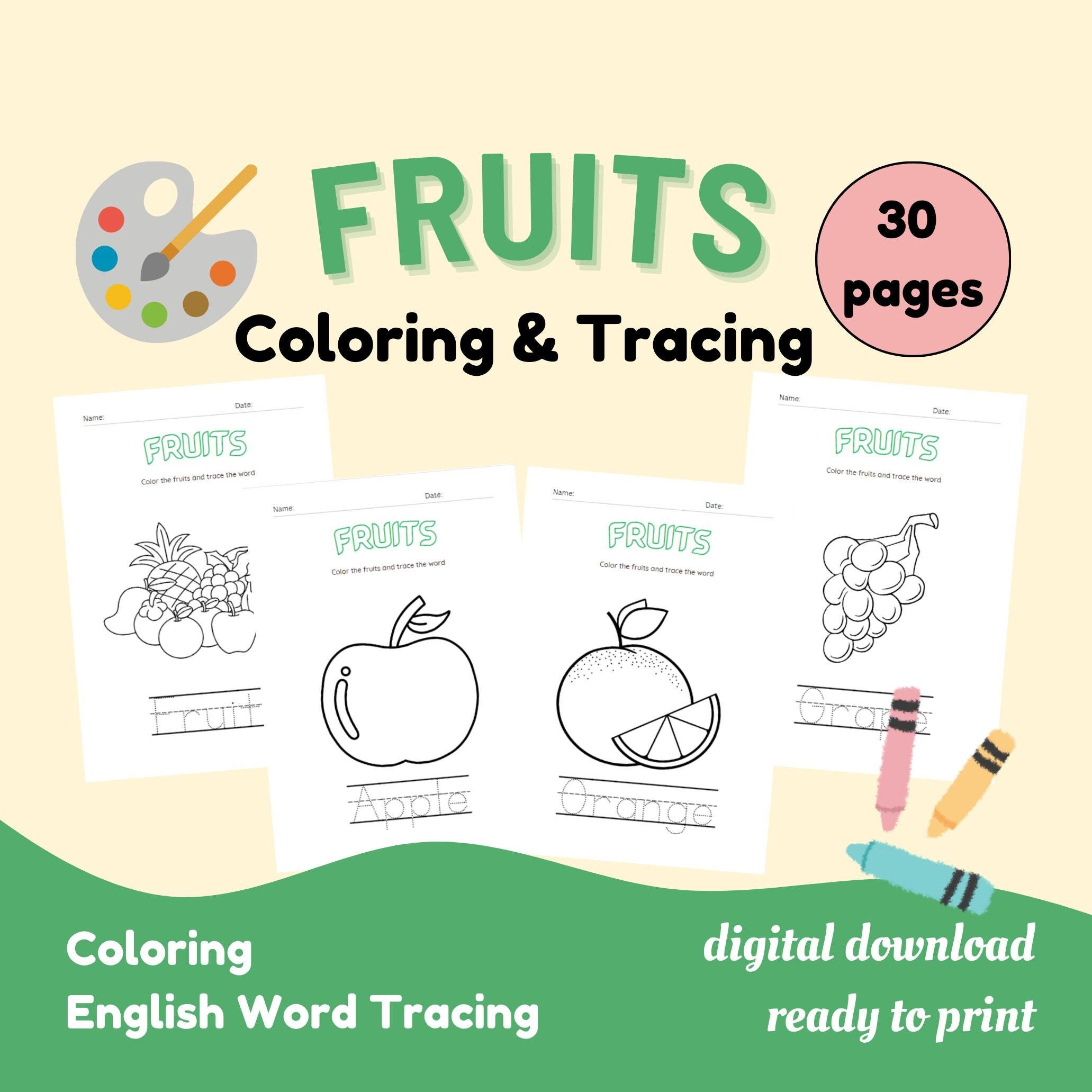 30 Fruits Coloring Pages for Kids Fruits Coloring Kids Coloring Book ...
