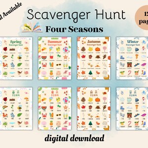 CN / ENG I Printable Bilingual Four Seasons Scavenger Hunt Bundle 3 ...