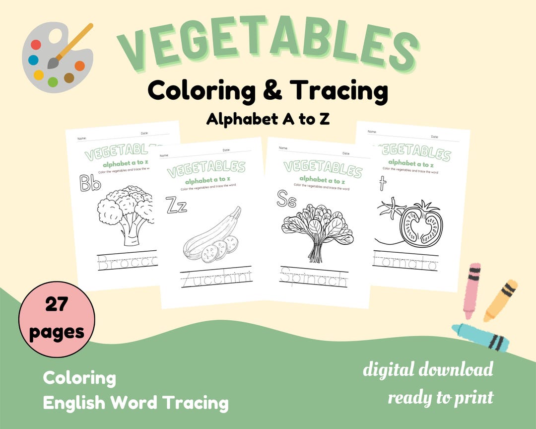 27 Vegetables Coloring Tracing Pages for Kids Vegetable Coloring Kids ...
