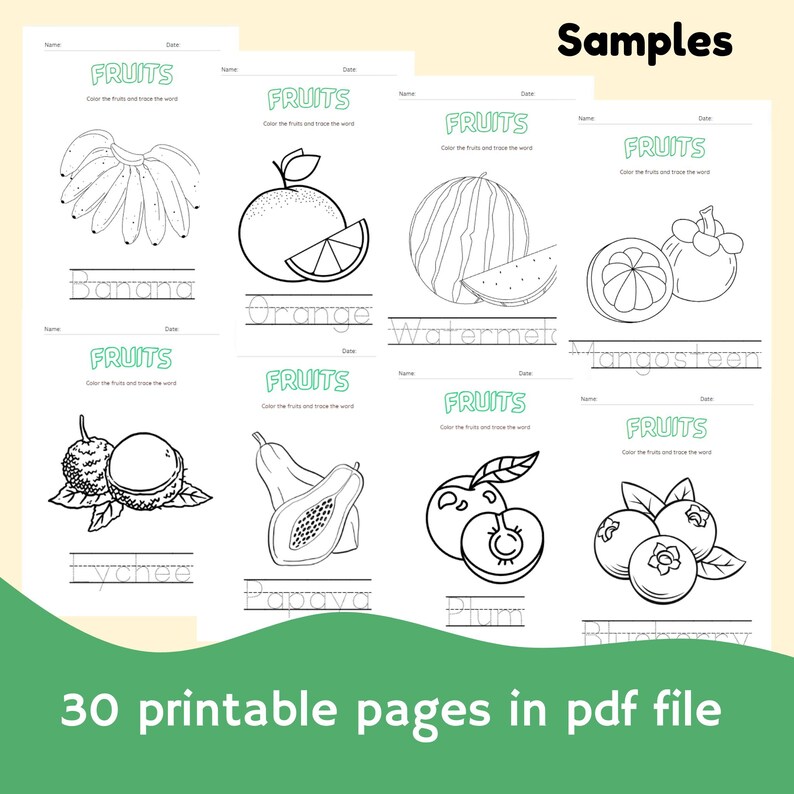 30 Fruits Coloring Pages for Kids Fruits Coloring Kids Coloring Book ...