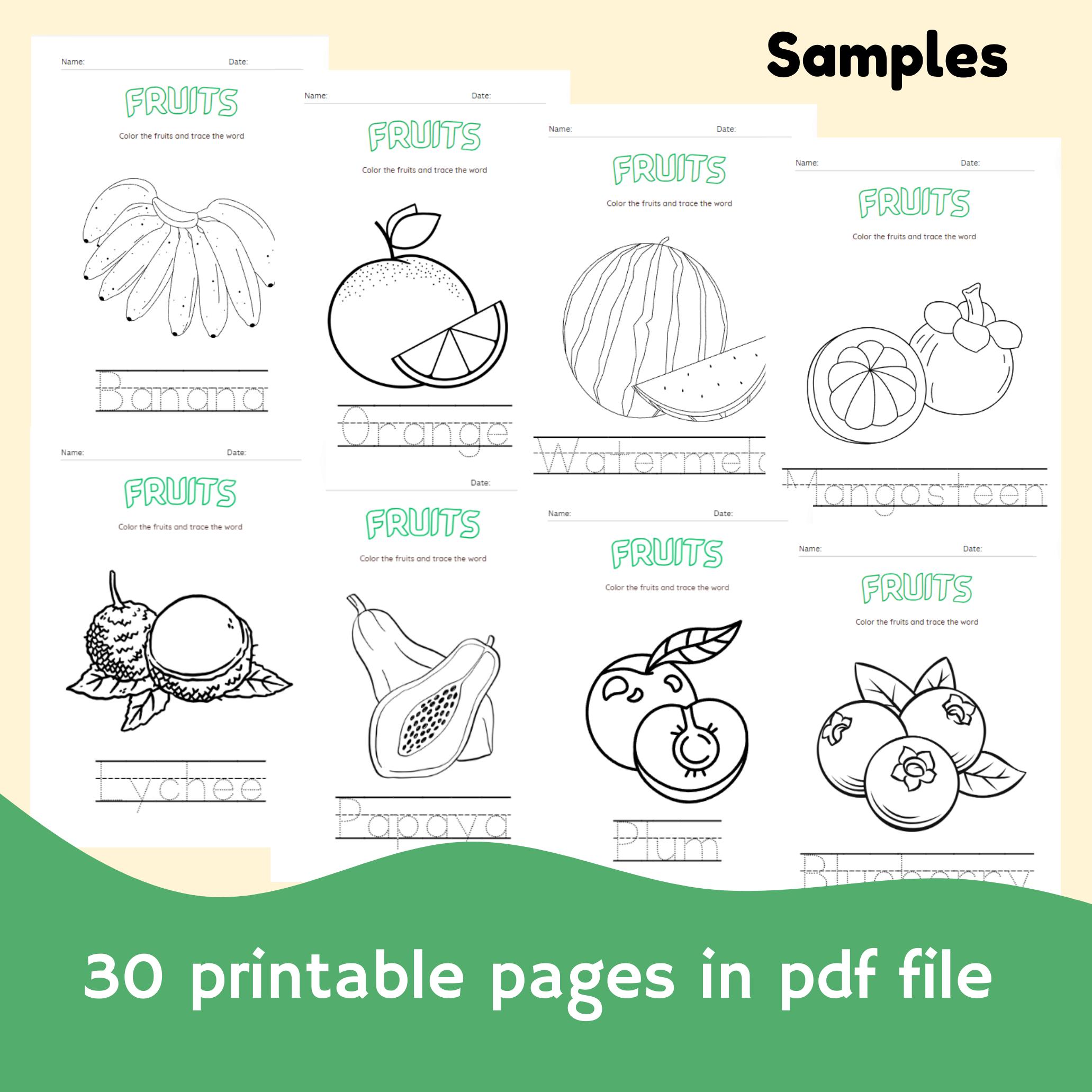 30 Fruits Coloring Pages for Kids Fruits Coloring Kids Coloring Book ...