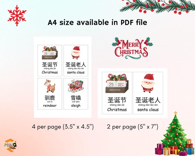 28 Bilingual Christmas Flashcard for Pre-u Kids Toddlers Preschoolers ...