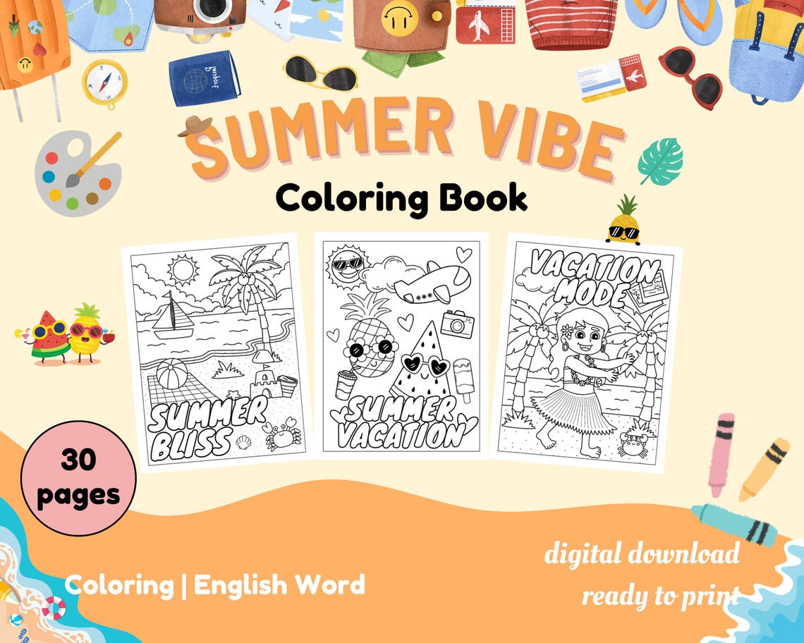 30 Summer Version Coloring Pages for Kids Summer Vibes Coloring Kids ...