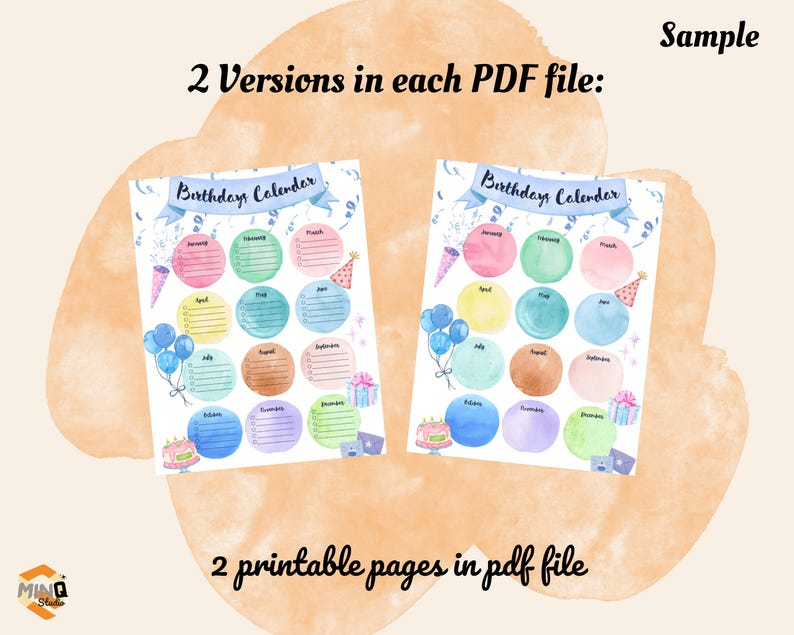 Watercolor Birthdays Calendar for Kids Toddlers I Printable Birthday ...