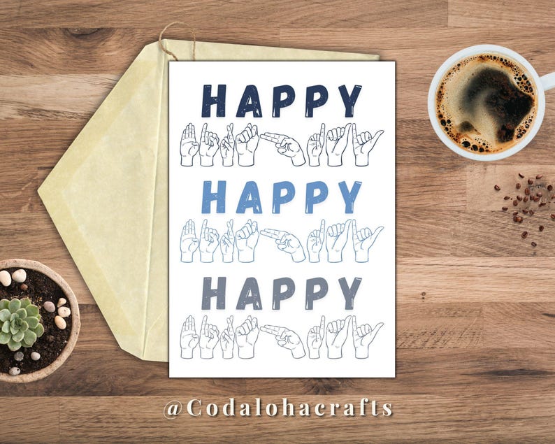 Printable Happy Birthday Card – ASL Alphabet Design – Coda Made – Deaf ...