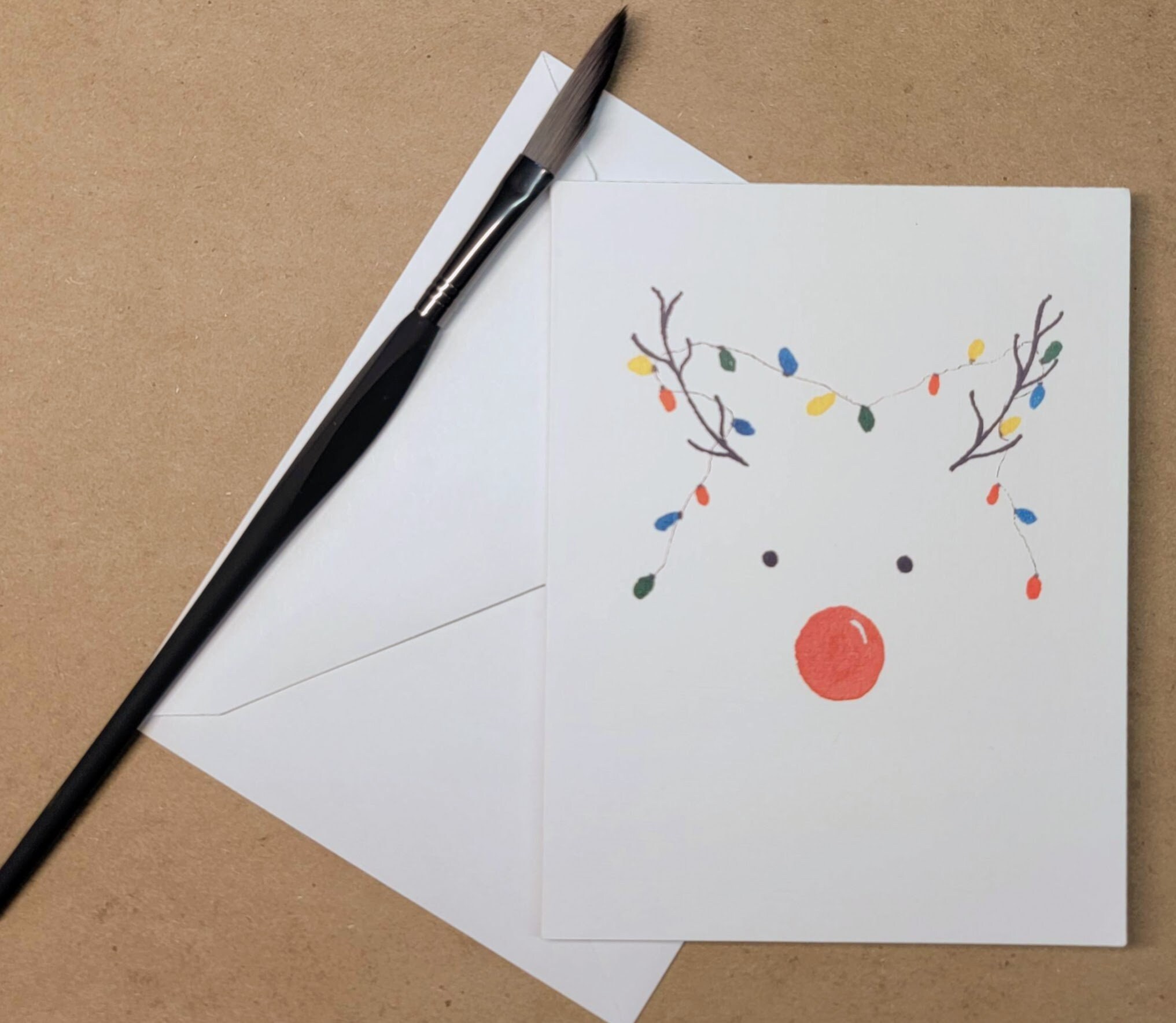 Rudolph Reindeer Card, Christmas Card, Handmade Card, Holiday Card ...