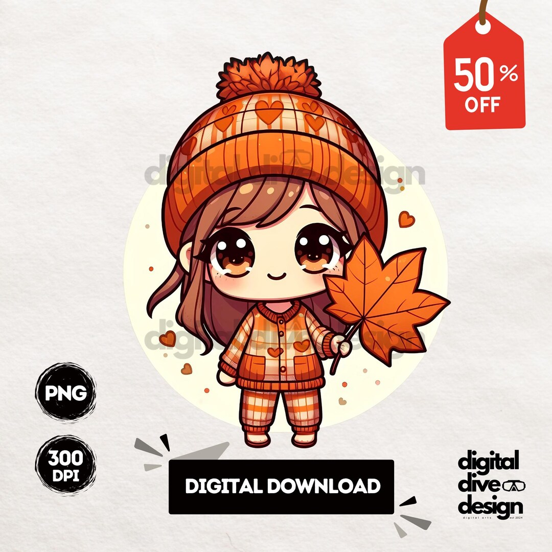 Autumn Cute Girl Png, Chibi Clipart, Fall Cute Chibi Girl Clipart Png ...