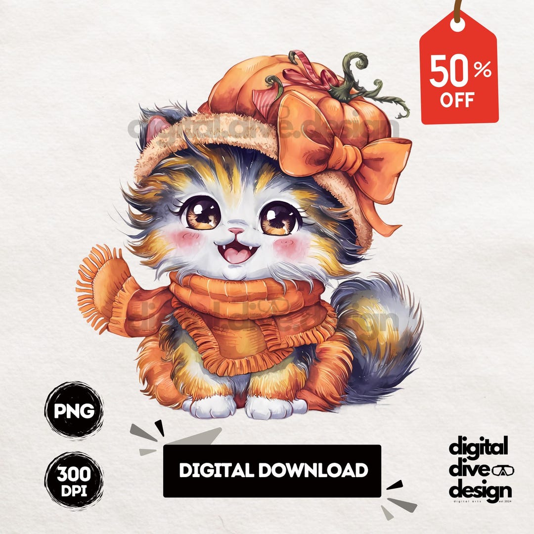 Cute Fall Cat Png, Pumpkin Cat Clipart, Pumpkin Shirt, Fall Cat Kitten ...