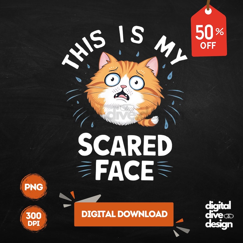 This is My Scared Face PNG, Quirky Cat Clipart, Cat Meme Png, Childless ...