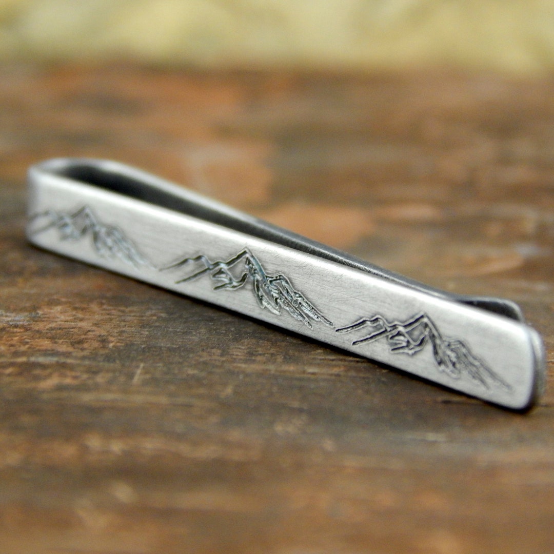 Mountains Tie Clip, Engraved Sterling Silver Tie Bar, Mountain Range ...