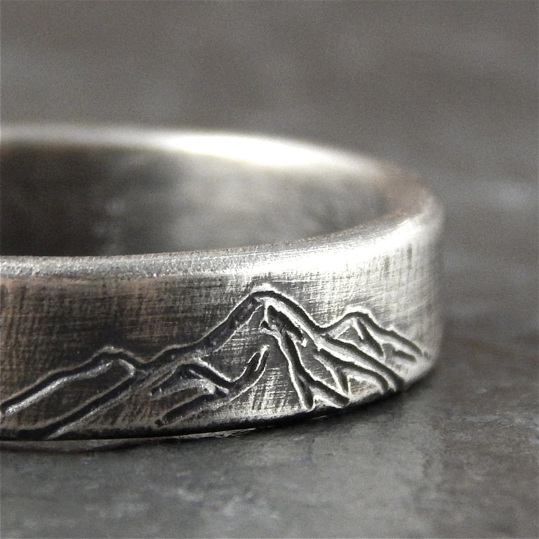 Mountain Ring, *6 Mm Wide* Wedding Band Mountain Range, Sterling Silver ...