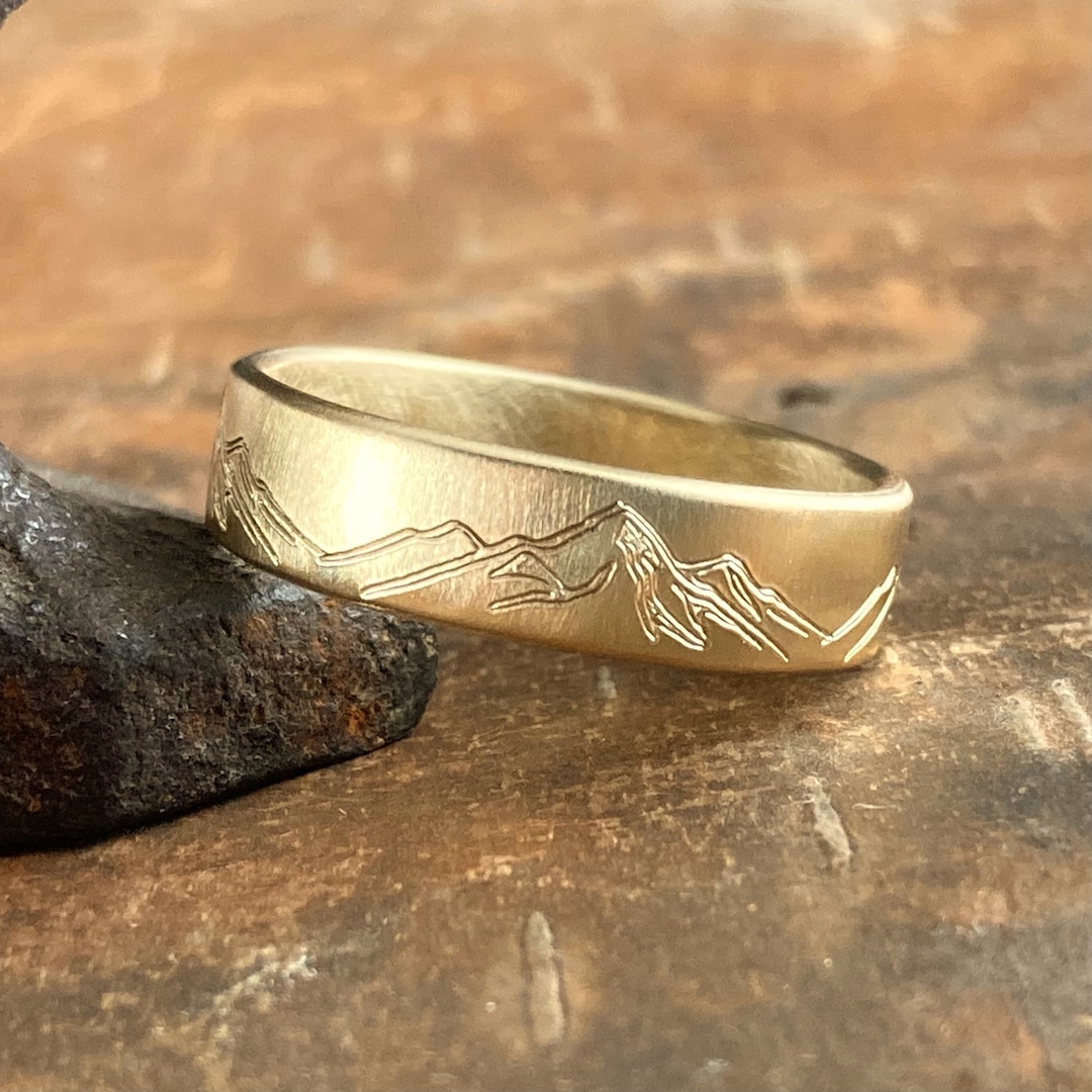 Mountain Wedding Band, Solid GOLD *6 Mm Wide X 1.5 Mm Thick* 14k Yellow ...
