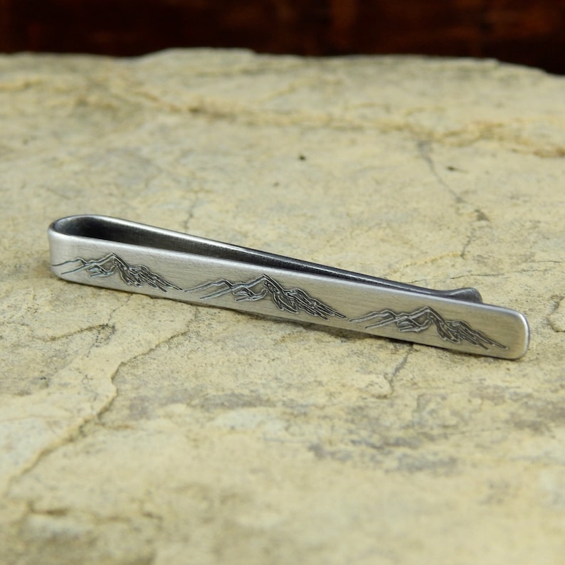 Mountains Tie Clip, Engraved Sterling Silver Tie Bar, Mountain Range ...