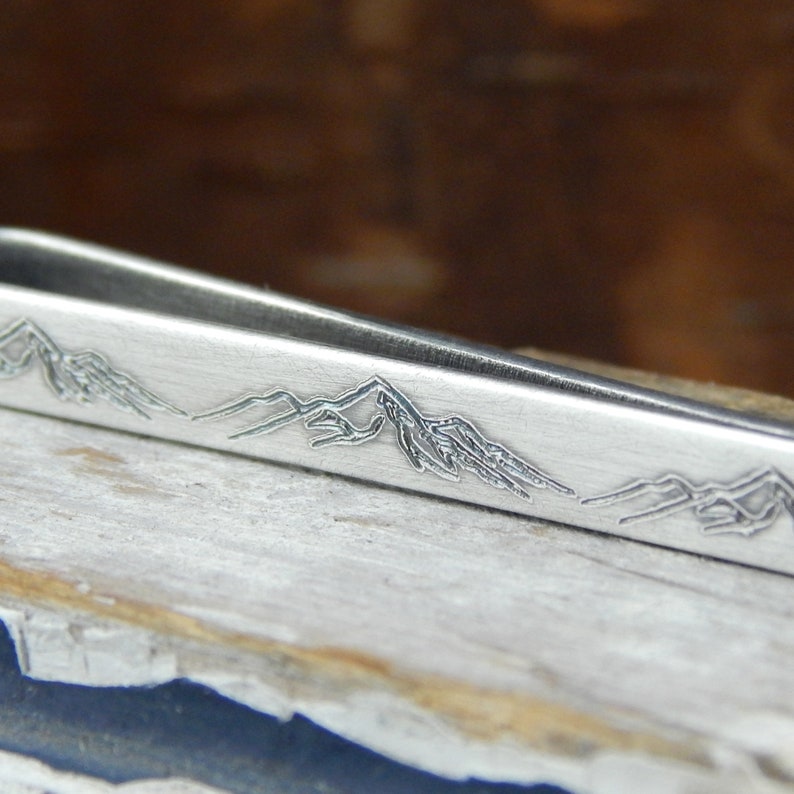 Mountains Tie Clip, Engraved Sterling Silver Tie Bar, Mountain Range ...