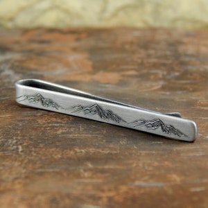 Mountains Tie Clip, Engraved Sterling Silver Tie Bar, Mountain Range ...