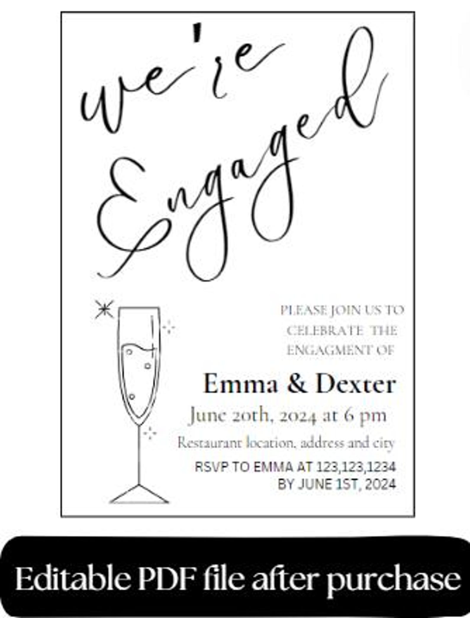 Elegant Engagement Invitation Card - Customizable Design for Your ...