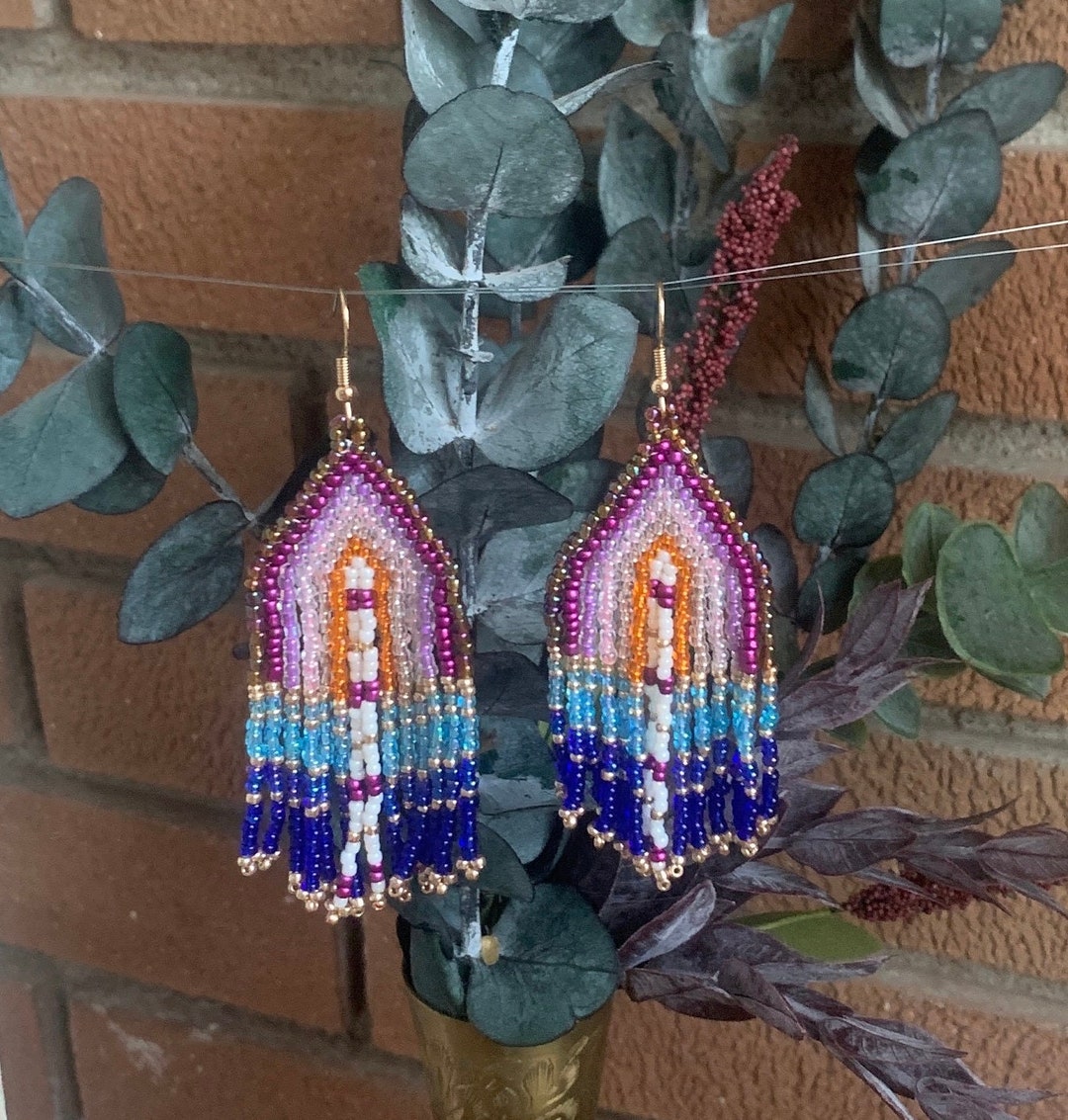 Multi Color Ombré Hand Made, Seed Bead, Dangle, Fringe Earrings - Etsy