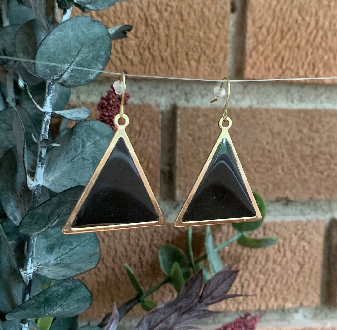 Black Resin, Gold Triangle Shape hand Made, Dangle Earrings - Etsy