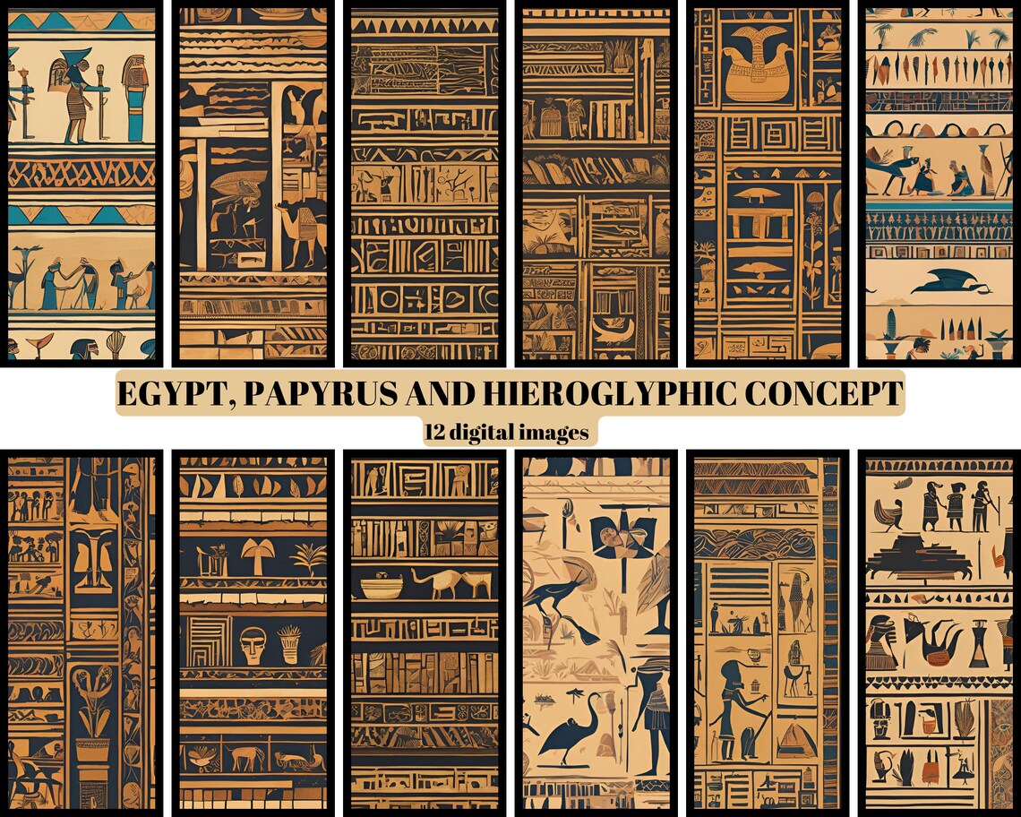 Egyptian Papyrus and Hieroglyph-inspired Endless Patterns Digital ...