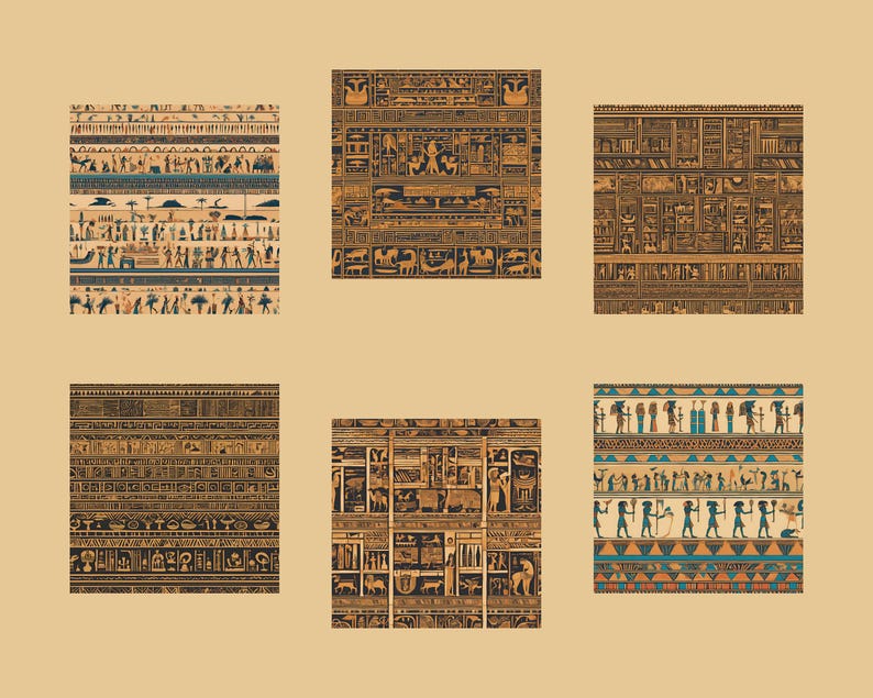 Egyptian Papyrus and Hieroglyph-inspired Endless Patterns Digital ...
