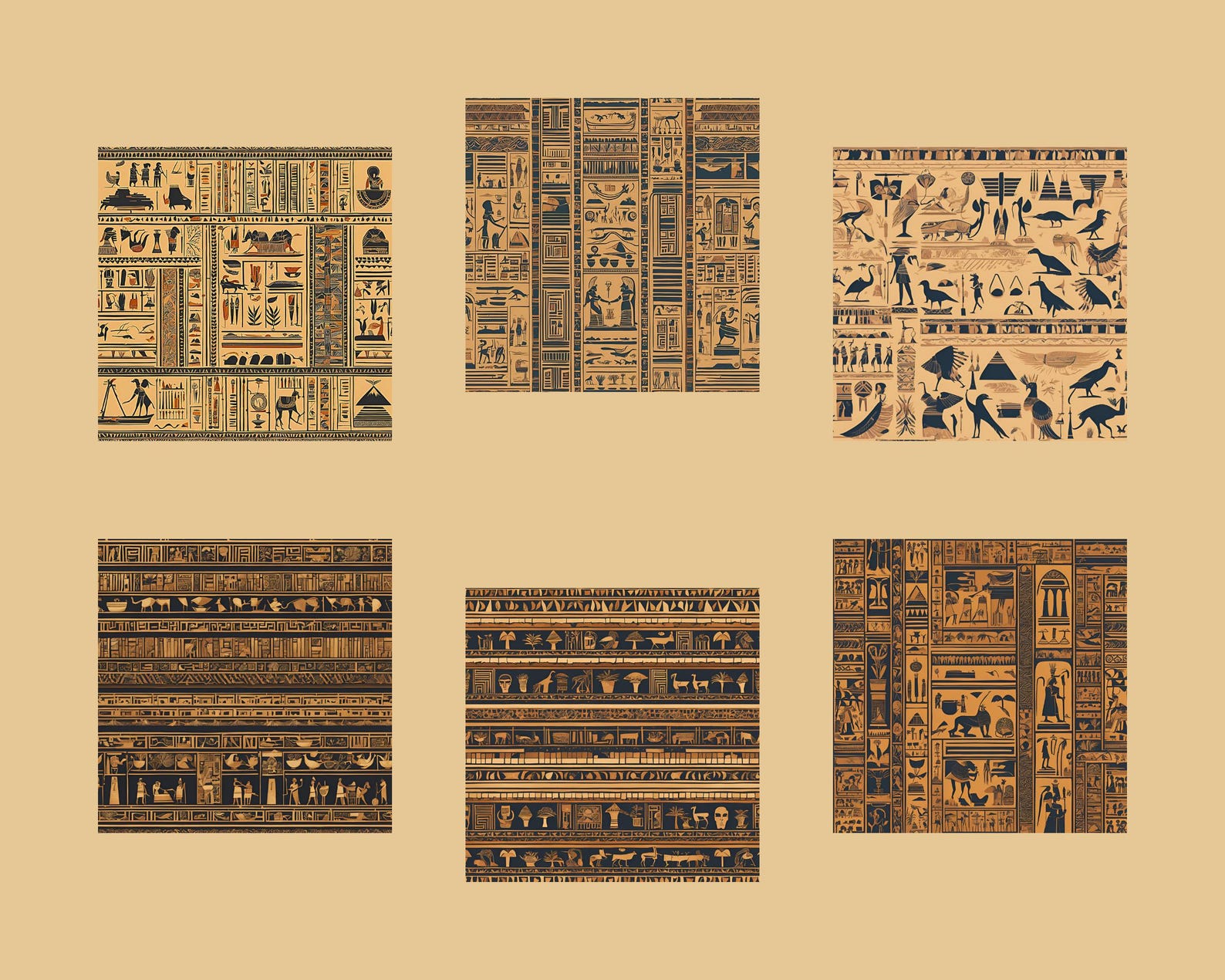 Egyptian Papyrus and Hieroglyph-inspired Endless Patterns Digital ...
