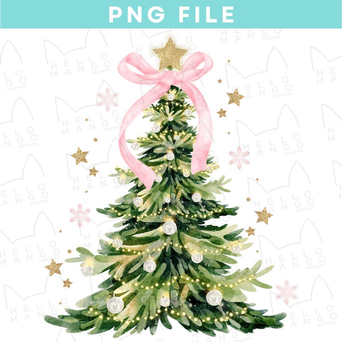 Watercolor Christmas Tree PNG, Coquette Pink Bow (digital Download) - Etsy