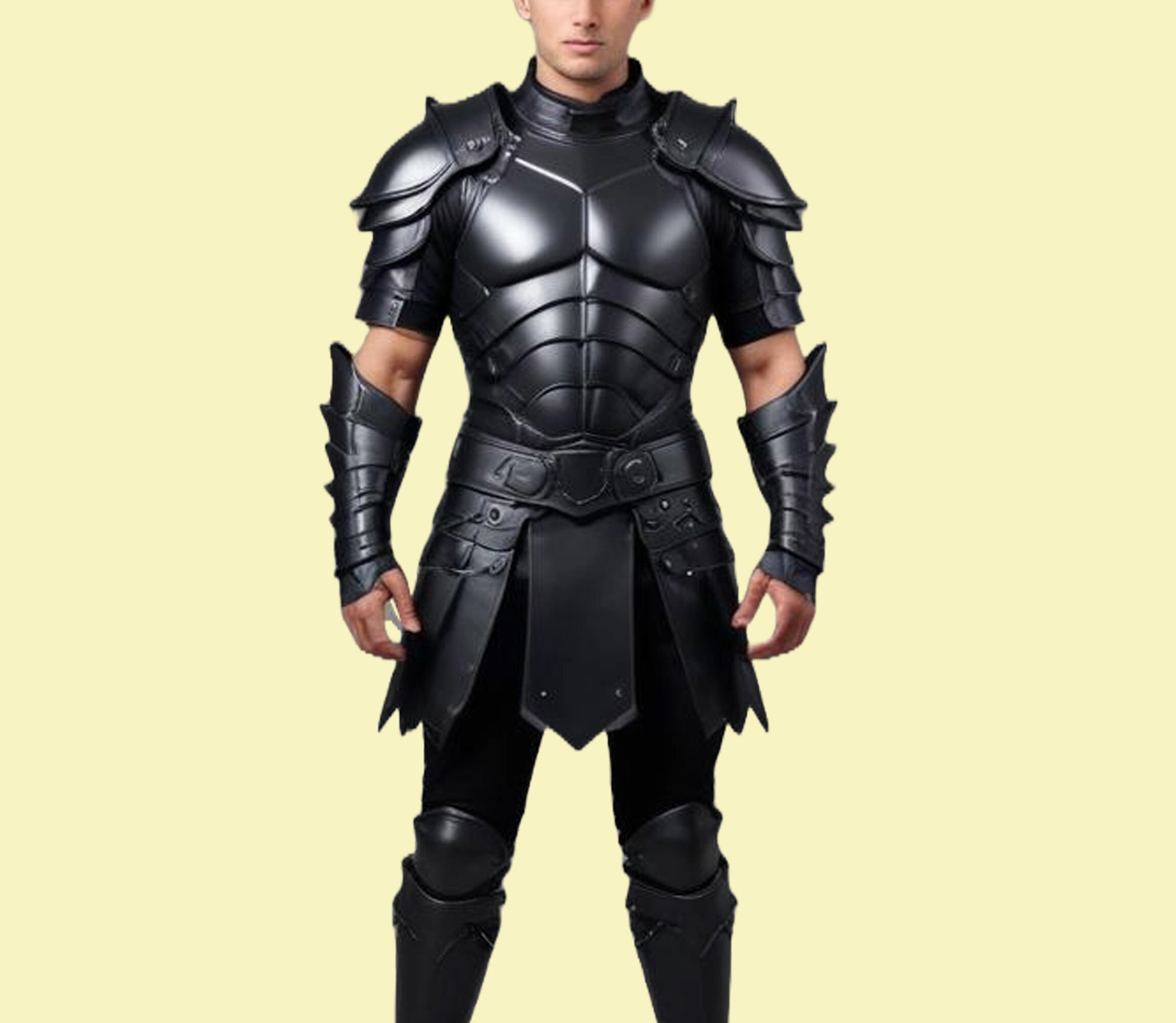 Men's Leather Black Armor and Kilt - Handmade Men Medieval Costume ...