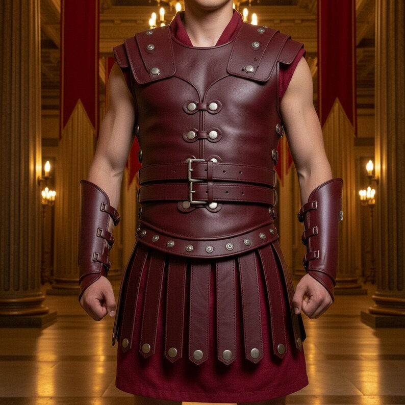 Burgundy Leather Roman Armor Set | Handmade Genuine Leather Warrior ...