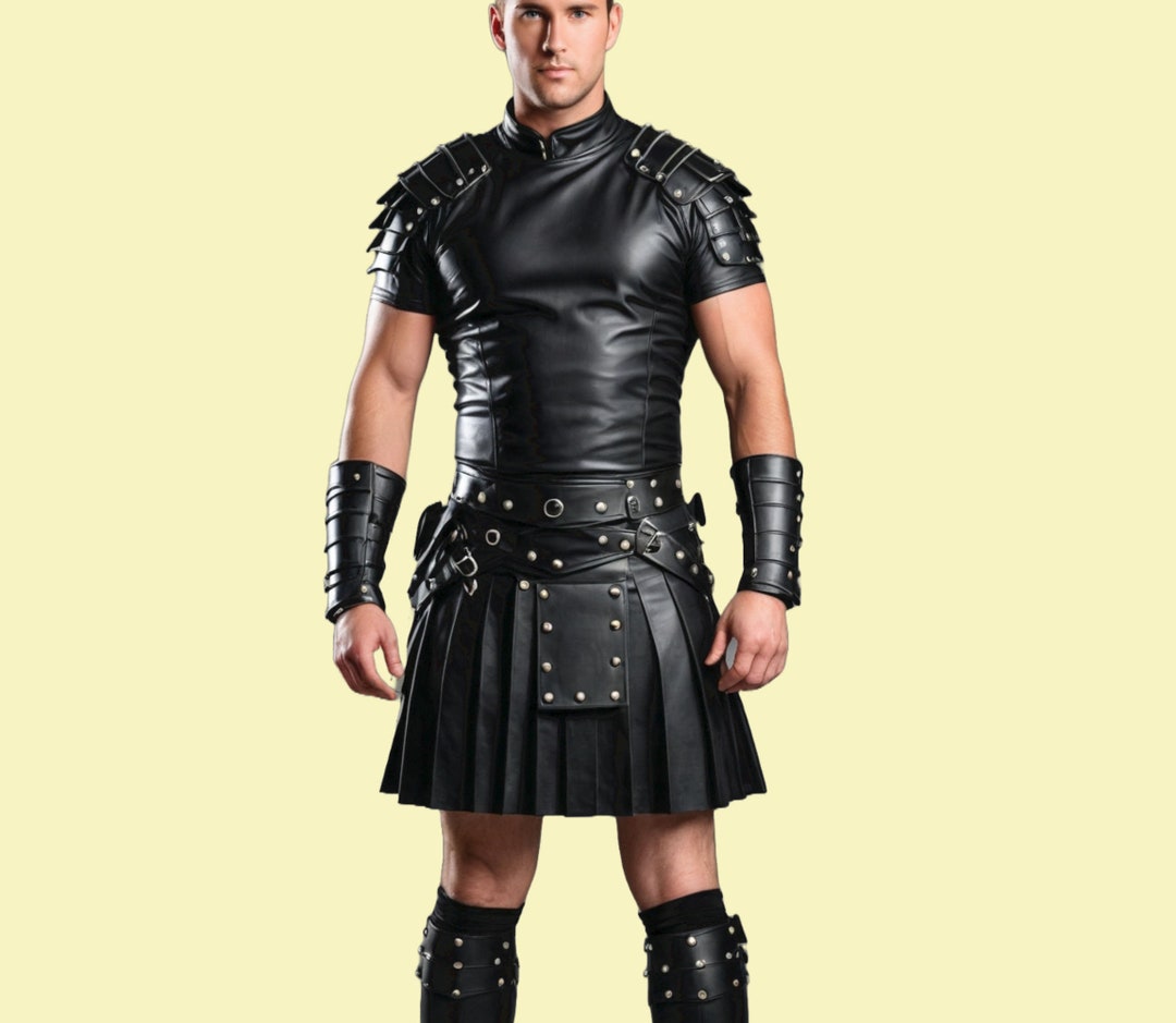 Men's Leather Black Warrior Armor -genuine Leather Gladiator Kilt ...
