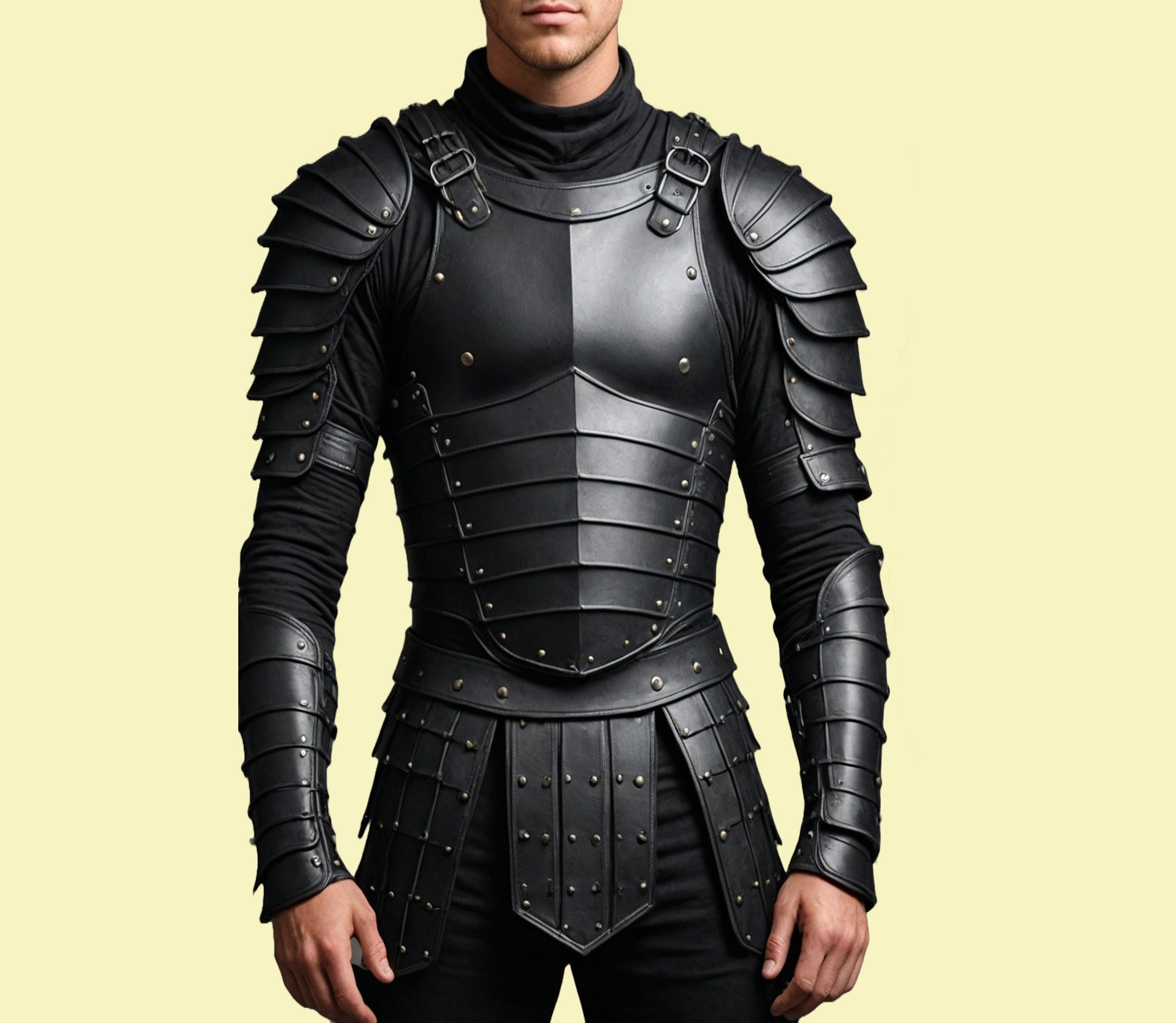 Men's Leather Black Medieval Armor -leather Warrior Outfit -cosplay ...