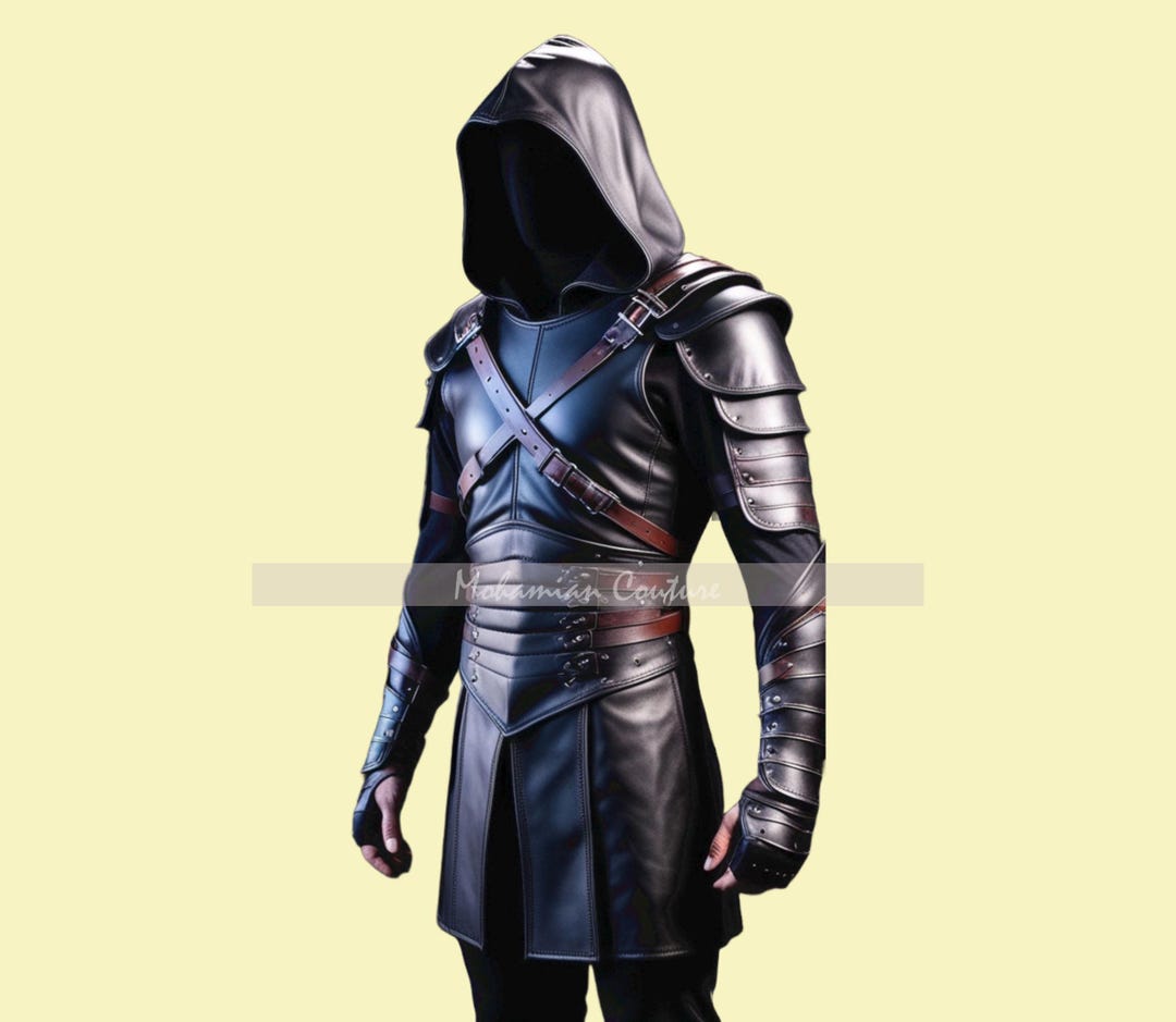 Genuine Leather Men Black Armor -handmade Gothic Leather Hooded Armor ...