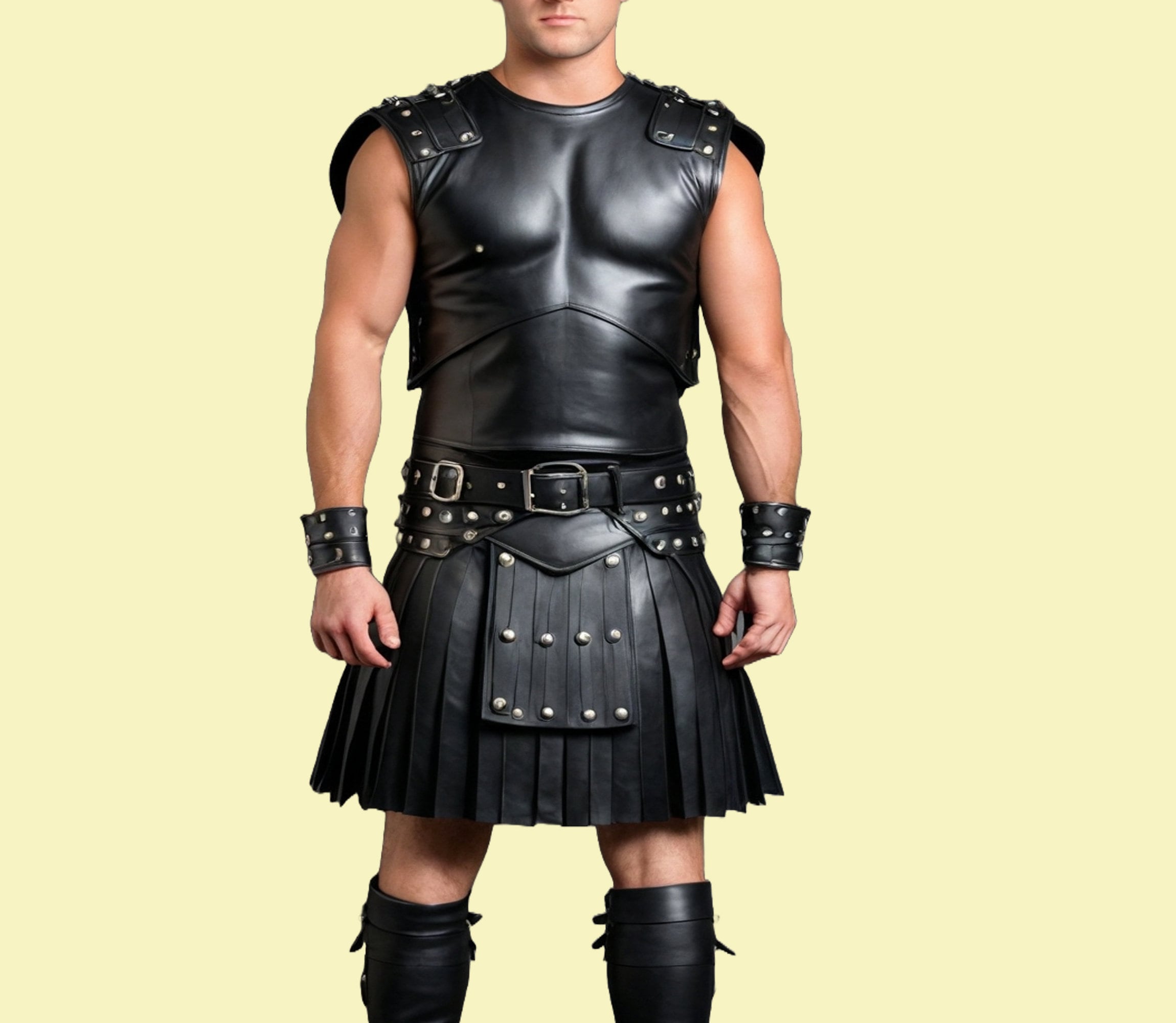 Men’s Black Leather Viking Breastplate Armor With Kilt – Premium ...