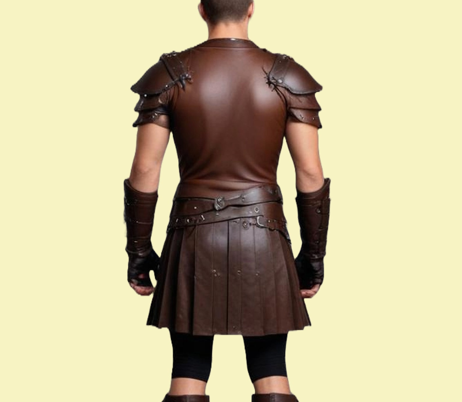 Men's Leather Brown Armor and Kilt - Genuine Leather Medieval Armor ...